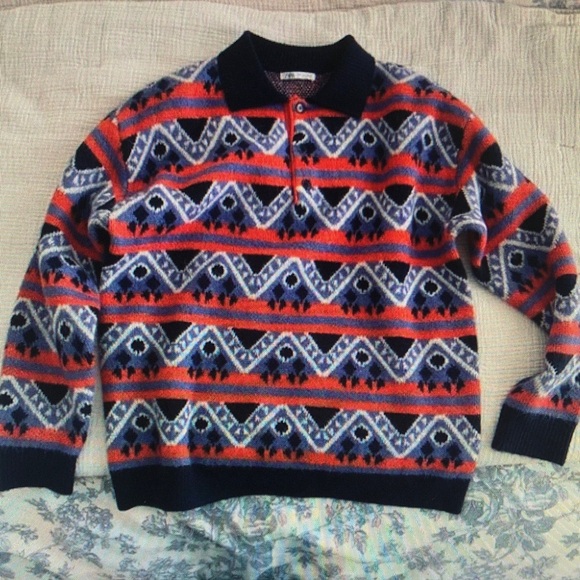Sweaters | Mens Patterned Sweater Black Red Blue | Poshmark